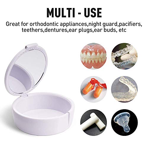 Y-Kelin 2 Pack Retainer Case with Mirror Retainer Container Partial Denture Storage Box (Light blue+White)