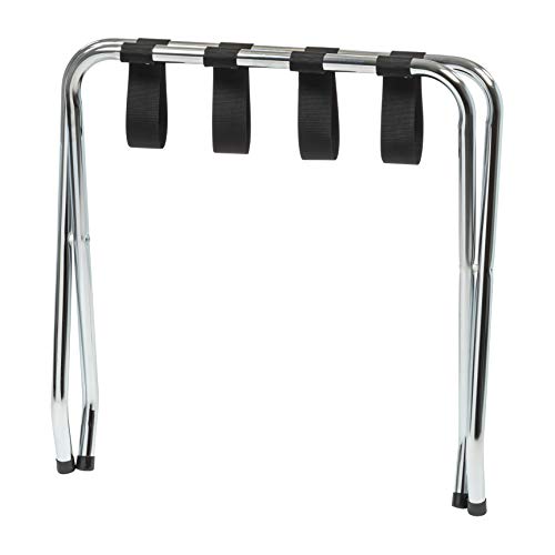 IRIS USA Steel Folding Foldable Luggage Rack Suitcase Stand Shelf, Space Saving for Guest Room, Bedroom, Hotel, Holds up to 110 lbs, Chrome Silver