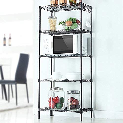 5 Tier Wire Shelving Metal Storage Shelves Heavy Duty Adjustable Shelf Standing for Laundry Bathroom Kitchen Pantry Closet 22"x12"x60" (Black1)