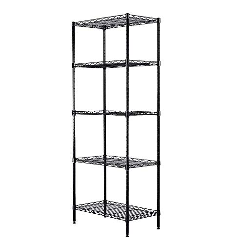 5 Tier Wire Shelving Metal Storage Shelves Heavy Duty Adjustable Shelf Standing for Laundry Bathroom Kitchen Pantry Closet 22"x12"x60" (Black1)