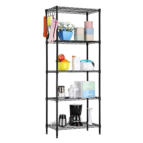 5 Tier Wire Shelving Metal Storage Shelves Heavy Duty Adjustable Shelf Standing for Laundry Bathroom Kitchen Pantry Closet 22"x12"x60" (Black1)