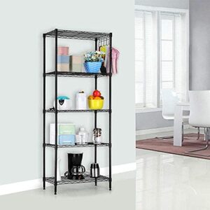 5 Tier Wire Shelving Metal Storage Shelves Heavy Duty Adjustable Shelf Standing for Laundry Bathroom Kitchen Pantry Closet 22"x12"x60" (Black1)