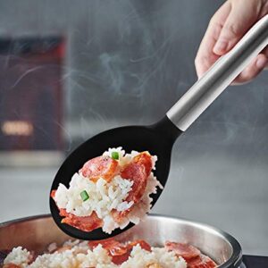 KUFUNG Silicone Spoon, Stainless Steel Handle Seamless & Nonstick Kitchen Ladles, BPA-free & Heat resistant up to 480°F, Silicone Heat Resistant Non-Stick Kitchen Cooking Utensils Baking Tool (Black)