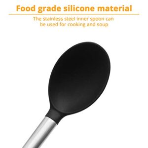 KUFUNG Silicone Spoon, Stainless Steel Handle Seamless & Nonstick Kitchen Ladles, BPA-free & Heat resistant up to 480°F, Silicone Heat Resistant Non-Stick Kitchen Cooking Utensils Baking Tool (Black)