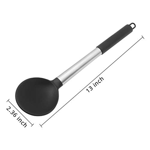 KUFUNG Silicone Spoon, Stainless Steel Handle Seamless & Nonstick Kitchen Ladles, BPA-free & Heat resistant up to 480°F, Silicone Heat Resistant Non-Stick Kitchen Cooking Utensils Baking Tool (Black)