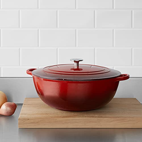 AmazonCommercial Enameled Cast Iron Covered Braiser, 7.5-Quart, Red