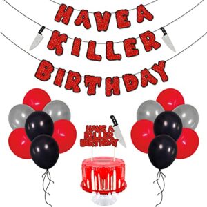 have a killer birthday party decorations kit friday the 13th themed birthday banner bloody cake topper balloons for horror theme halloween birthday party photo props supplies