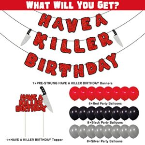 Have a Killer Birthday Party Decorations Kit Friday the 13th Themed Birthday Banner Bloody Cake Topper Balloons for Horror Theme Halloween Birthday Party Photo Props Supplies