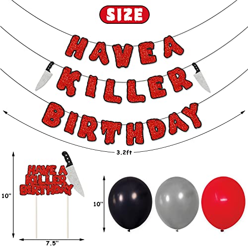 Have a Killer Birthday Party Decorations Kit Friday the 13th Themed Birthday Banner Bloody Cake Topper Balloons for Horror Theme Halloween Birthday Party Photo Props Supplies