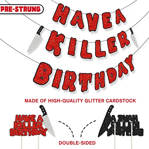 Have a Killer Birthday Party Decorations Kit Friday the 13th Themed Birthday Banner Bloody Cake Topper Balloons for Horror Theme Halloween Birthday Party Photo Props Supplies