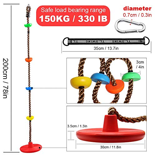 Unicam Climbing Rope Tree Swing for Kids with Platforms and Disc Swings Seat, Playground Swing Set, Outdoor Play Toys, Children Trees House Swing, with Carabiner and Strap Kit