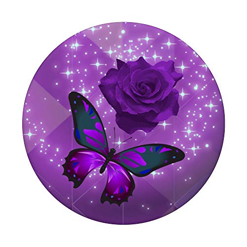 Rose Flower Cell Phone Button Pop Up Holder Purple Butterfly PopSockets PopGrip: Swappable Grip for Phones & Tablets