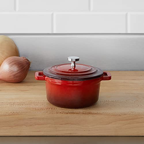 AmazonCommercial Enameled Cast Iron Covered Mini Cocotte, 10.3-Ounce, Red