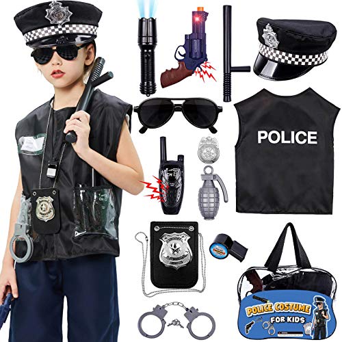 Police Costume for Kids Police Officer Dress Up set Halloween Role Play Kit for 3 4 5 6 7 8 Years old Boys Girls