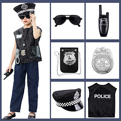 Police Costume for Kids Police Officer Dress Up set Halloween Role Play Kit for 3 4 5 6 7 8 Years old Boys Girls