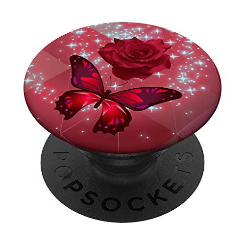 Rose Flower Cell Phone Button Pop Up Holder Red Butterfly PopSockets PopGrip: Swappable Grip for Phones & Tablets