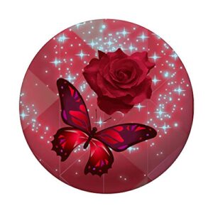 Rose Flower Cell Phone Button Pop Up Holder Red Butterfly PopSockets PopGrip: Swappable Grip for Phones & Tablets