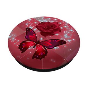 Rose Flower Cell Phone Button Pop Up Holder Red Butterfly PopSockets PopGrip: Swappable Grip for Phones & Tablets