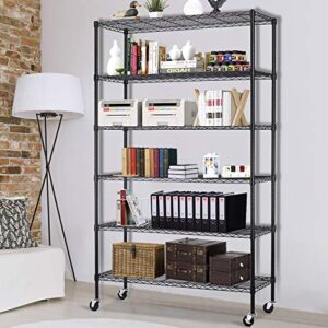 6 tier wire shelving storage metal shelf standing shelf units nsf shelf height adjustable garage shelving 48"x18"x82" with wheels/feet levelers 2100lbs capacity commercial shelving, black