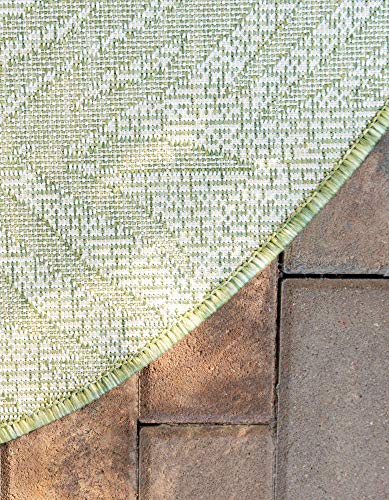 Unique Loom Outdoor Botanical Collection Floral, Coastal, Bohemian, Leaves, Indoor and Outdoor Area Rug (4' 0 x 4' 0 Round, Green/Ivory)