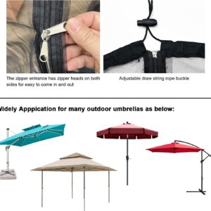 7.5-11 FT Patio Umbrella Mosquito Net, Polyester Mesh Umbrella Screen, Universal Canopy Umbrella Mosquito Netting with Zipper Door and Adjustable Rope, Fit Outdoor Umbrellas and Patio Tables