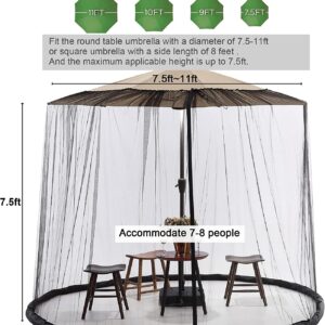 7.5-11 FT Patio Umbrella Mosquito Net, Polyester Mesh Umbrella Screen, Universal Canopy Umbrella Mosquito Netting with Zipper Door and Adjustable Rope, Fit Outdoor Umbrellas and Patio Tables