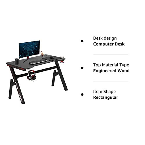 Gaming Computer Desk Home Office Desk Extra Large Modern Ergonomic Black PC Carbon Fiber Writing Desk Table with Cup Holder Headphone Hook