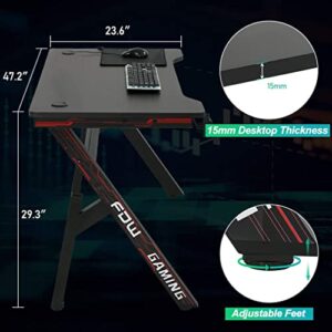 Gaming Computer Desk Home Office Desk Extra Large Modern Ergonomic Black PC Carbon Fiber Writing Desk Table with Cup Holder Headphone Hook