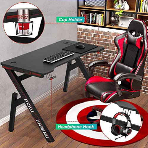 Gaming Computer Desk Home Office Desk Extra Large Modern Ergonomic Black PC Carbon Fiber Writing Desk Table with Cup Holder Headphone Hook