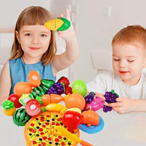 KAREZONINE Cutting Fruits Vegetables Set, 24 Pack Play Kitchen Plastic Cutting Food for Kids Pretend Play Kitchen Toys Educational Food Toys for Children Girls Boys Best for 3, 4, 5 Year Olds