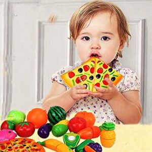 KAREZONINE Cutting Fruits Vegetables Set, 24 Pack Play Kitchen Plastic Cutting Food for Kids Pretend Play Kitchen Toys Educational Food Toys for Children Girls Boys Best for 3, 4, 5 Year Olds