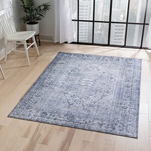 well woven overdyed helode machine washable grey vintage oriental medallion area rug 5x7 (5' x 7')