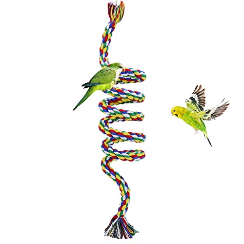 Bird Cotton Rope Swing Perch Chew Toy Parrot Cage Stand with Bell for African Grey Parakeet Cockatiel Cockatoo Lovebird Finch Budgie Amazon Macaw (M-59INCH)