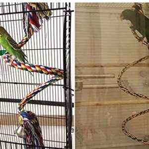 Bird Cotton Rope Swing Perch Chew Toy Parrot Cage Stand with Bell for African Grey Parakeet Cockatiel Cockatoo Lovebird Finch Budgie Amazon Macaw (M-59INCH)