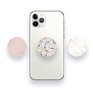 Cell Phone Stand Finger Holder - Geometric Rose Gold White Marble (3 Pack)