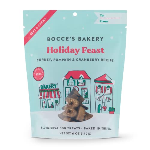 Bocce's Bakery Holiday Feast Recipe Treats for Dogs, Wheat-Free Everyday Dog Treats, Made with Real Ingredients, Baked in The USA, All-Natural Soft & Chewy Cookies, Turkey, Pumpkin & Cranberry, 6 oz