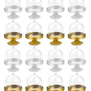 BILLIOTEAM 16 Packs Plastic Mini Cake Stand with Dome, Mini Cupcake Stand Plate with Lid, Cake Stand Candy Box Bulk for Wedding, Birthday, Baby Shower, Tea Party Supplies (Gold and Silver)