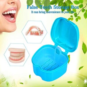 Denture Bath Box Cup, Complete Clean Care for Dentures, Clear Braces, Mouth Guard, Night Guard & Retainers,Traveling (Blue & White)