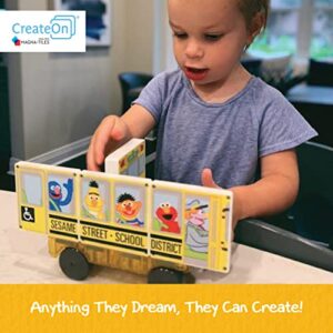 CreateOn Magna-Tiles “Sesame Street” Toys, Magnetic Kids’ Building Toys from “Sesame Street” Books, School Bus Magnet Tiles, Educational Toys for Ages 3+, 14 Pieces