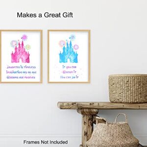 Inspirational Quotes Wall Decor Set - Castle World Motivational Wall Art Room Decoration Poster Prints for Kids, Boys, Girls Bedroom - Gift for Women and Fans 8x10 prints Unframed