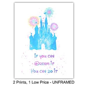 Inspirational Quotes Wall Decor Set - Castle World Motivational Wall Art Room Decoration Poster Prints for Kids, Boys, Girls Bedroom - Gift for Women and Fans 8x10 prints Unframed