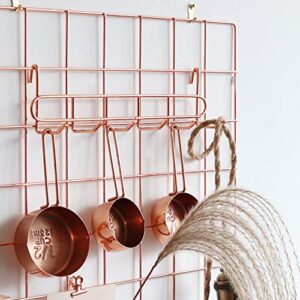 FRIADE Wall Grid Panel for Photo Display,Wall Storage Organizer ,5 Metal Clips & 3 S Hooks & 4 Nails & 4 Plastic Hanging Buckles and 4 Screws Offered,Size 17.5" x 11.8",2 Pack(Rose Gold)