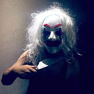 Scary Halloween Mask, LED Light up Mask Cosplay, Glowing in The Dark Costume with 3 Lighting Modes Who Am I Face Masks for Men Women Kids