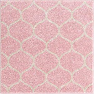 Unique Loom Trellis Frieze Collection Area Rug - Rounded (3' Square, Light Pink/ Ivory)