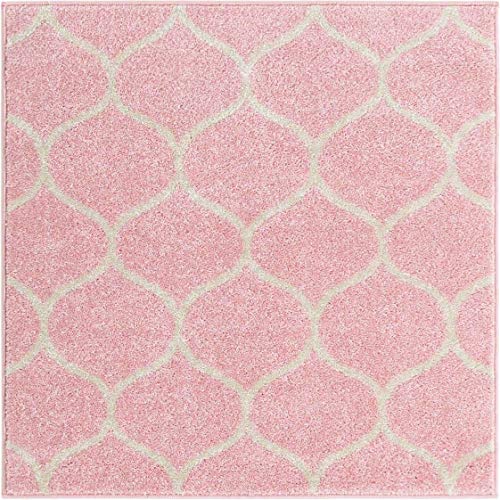 Unique Loom Trellis Frieze Collection Area Rug - Rounded (3' Square, Light Pink/ Ivory)