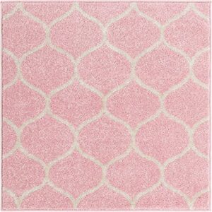 Unique Loom Trellis Frieze Collection Area Rug - Rounded (3' Square, Light Pink/ Ivory)