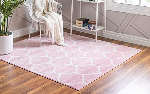 Unique Loom Trellis Frieze Collection Area Rug - Rounded (3' Square, Light Pink/ Ivory)