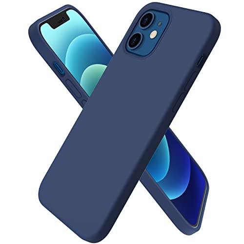 ORNARTO Compatible with iPhone 12 Mini Case, Slim Liquid Silicone 3 Layers Full Covered Soft Gel Rubber with Microfiber Case Cover 5.4 inch-Navy Blue