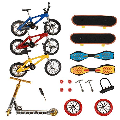 ideallife Mini Finger Toys Set, Mini Scooter Finger Skateboards Finger Bikes Tiny Swing Board with Replacement Wheels and Tools (18 Pcs)