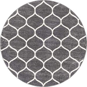 Unique Loom Trellis Frieze Collection Area Rug - Rounded (6' Round, Dark Gray/ Ivory)